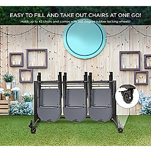 Folding Chair Rack Folding Chair Cart Folding Chair Storage Chair Dolly for Stackable Chairs and Table Hold More Hanging Chairs with Rubber Locking Caster Wheels Dust Trolley Cover Capacity 42 Chairs