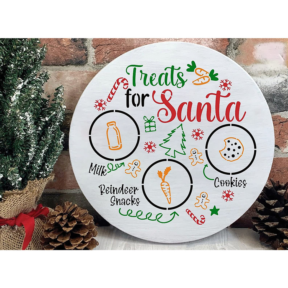 Christmas Santa Tray Stencils for Painting on Wood,Reusable Xmas Dear Santa Tray Stencil Drawing Templates for Serving Tray/Plate/Round Wood