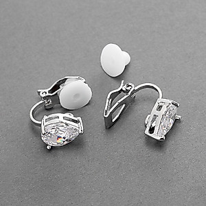 Mariell Cubic Zirconia Clip-On Earrings, Pear Shape CZ Crystal, 2 Carat Imitation Diamond Earring Gift