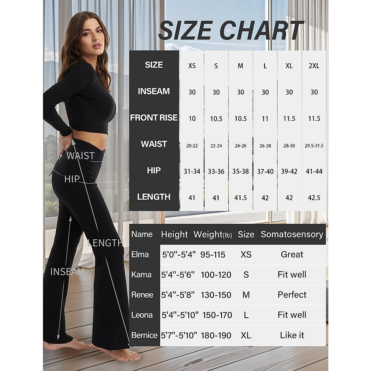 ZOOSIXX Black Flare Yoga Pants for Women, Crossover Soft Bootcut Leggings
