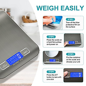 Food Scale, 11lb Kitchen Scale with 6 Units Tare Function & LCD Display, 0.05oz/1g Stainless Steel Digital Food Scale Grams and Ounces for Baking, Cooking, Dieting and Meal Prep (Batteries Included)