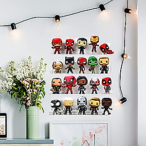 Acrylic Floating Wall Ledge Shelf,4 Pack 15" Wall Bookshelf for Kids,Display Shelves for Funko Pop Toys Collectibles,Makeup Organizer,Spices Organizer,Perfume, Bathroom Storage Shelves Wall Mounted