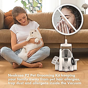 Neakasa by neabot P2 Pro Dog Grooming Kit, Clippers Vacuum Suction 99% Hair, Pet with 5 Proven Tools, 2L Large-Capacity Easy Empty Dustbin for Dogs Cats Animals (Grey-White)