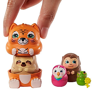 Enchantimals Secret Besties Tree Hut Playset with Small Doll House, Peeki Parrot Doll (3.5-inch), 5 Nesting Animal Figures & Accessory, Junglwood Toy Collection