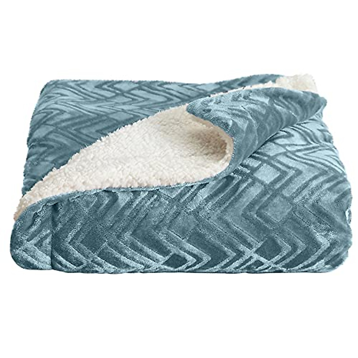 Great Bay Home Sherpa Fleece and Velvet Plush Full/Queen Throw Blanket Blue Surf | Thick Blanket for Fall and Winter | Cozy, Soft, and Warm Fleece Throw Blanket | Cielo Collection