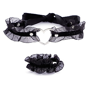 MILAKOO Black Lace Choker Goth Heart Love Charms Pendant Collar Necklace and Stretch Tattoo Bracelet
