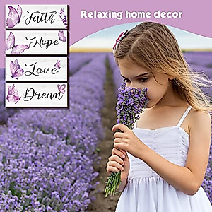 4 Pieces Faith Hope Love Dream Wall Decor Elegant Spring Butterfly Wooden Hanging Decoration Art Butterfly Room Wall Rustic Living Room Accessories for Girls Bedroom Decor (Purple, 10 x 4 x 0.2 Inch)