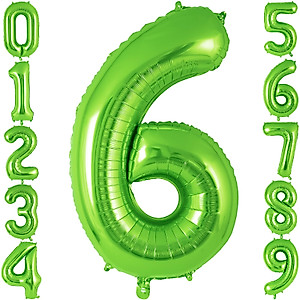 Green Number 6 Balloon 40 Inch, Big Large Foil Helium Number Balloons, Jumbo Giant Mylar Number 6 Balloons for 6 Year Old Birthday Party Decorations Supplies Anniversary Celebration