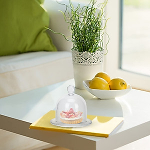 DOITOOL Mini Glass Butter Dish Dome Tray Plate, Multi- Preserving Serving Glass Lemon Keeper, Clear Glass Bell Jar Dome with Plate for Cream Cheese Cake, Salad Foods Wedding Party Home