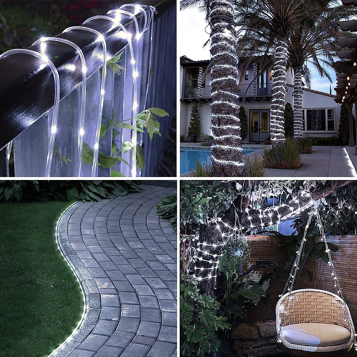 RUICHEN Solar Rope Lights Outdoor String Lights, 16.5 Ft 50 LED Tube Light Waterproof Copper Wire Fairy Lights for Garden Fence Yard Christmas Wedding Party (Cool White)