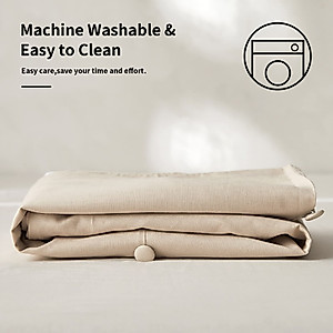 BISELINA French Linen Bed Skirt Split Corner with Button 14-Inch Tailored Drop Natural Flax Cotton Blend Basic Dust Ruffle Soft Cozy (14" King,Button Linen)