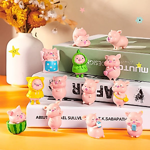 13 Pieces Cute Pink Piggy Miniature Figurines Pig Cake Toppers Mini Resin Pig Figurines Toys Garden Miniature Moss Landscape DIY Terrarium Crafts for Garden Decoration, Home Party Supplies