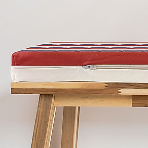 Ambesonne 4th of July Bench Cushion, Stars and Stripes Pattern American Flag Inspired Patriotic Theme, Standard Size Foam Pad with Decorative Fabric Cover, 45" x 15" x 2", White Blue