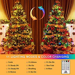 JMEXSUSS 33ft 100 LED Color Changing String Lights Plug in, 11 Modes Warm White & Multicolor Christmas Tree Lights Indoor with Remote, Christmas String Lights Outdoor Waterproof for Xmas Indoor Decor