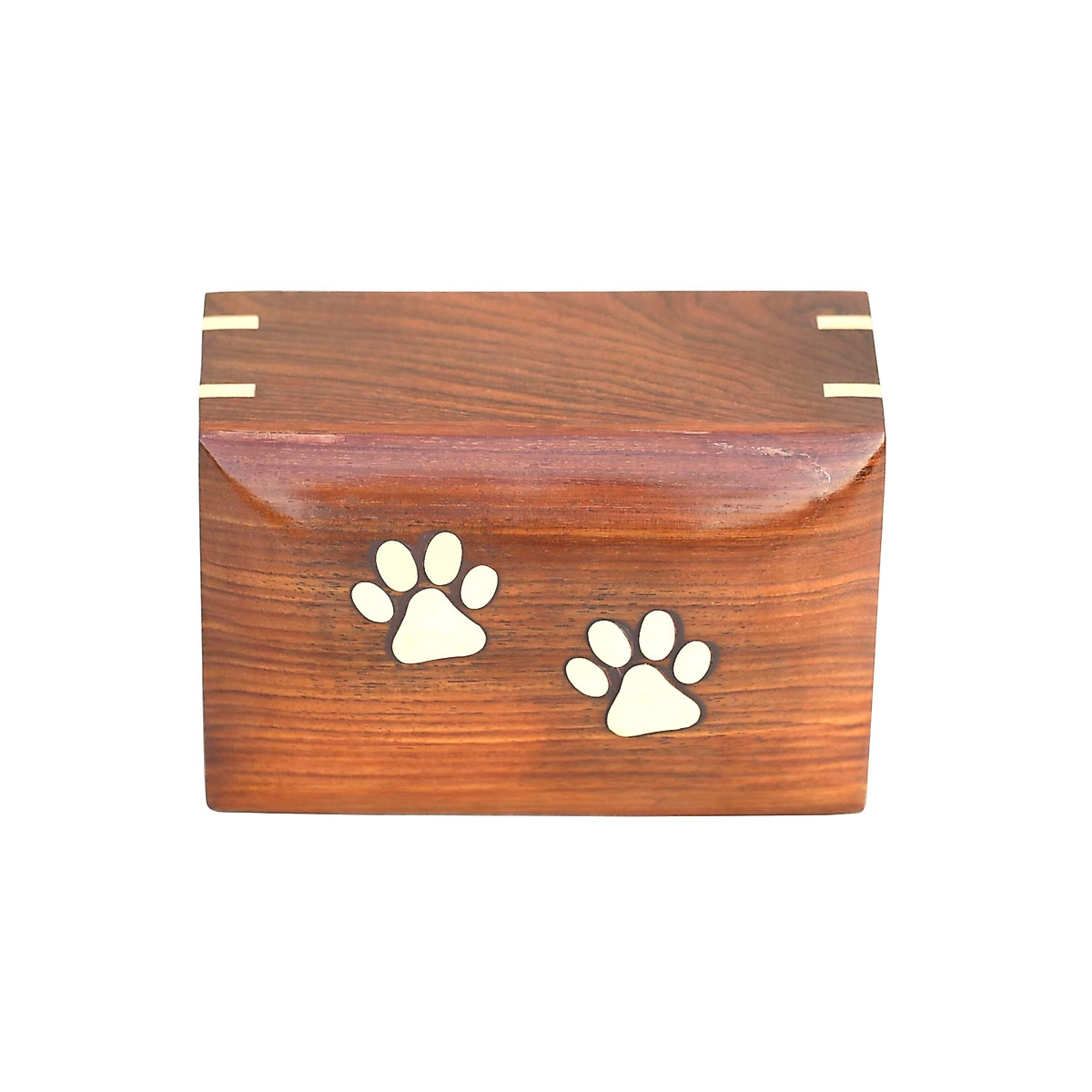 SUPER QUALITY HANDICRAFTS INDIA Wooden Brass Paw Print Urns For Pet Ashes | Wood Cremation Urns For Cat and Dog Ashes | Decorative Urns | Funeral Urns | Keepsake Box