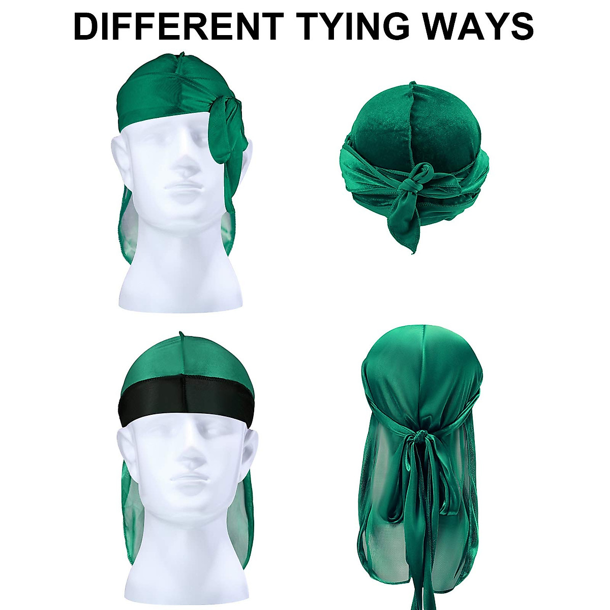 4 Pieces Baby Silky Durags with Long Tail and Wide Straps Kids Satin Durag Caps Child Headwraps for 360 Waves (Black, Wine Red, Green, Navy Blue)
