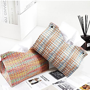 Tissue Box Cover, Rectangular PU Leather Weave Texture Napkin Paper towel Holder with Decor & Storage for Living Room, Dinner Tables, Countertops, Nightstands, Bathroom, Office, Hotel, Car and Outdoor