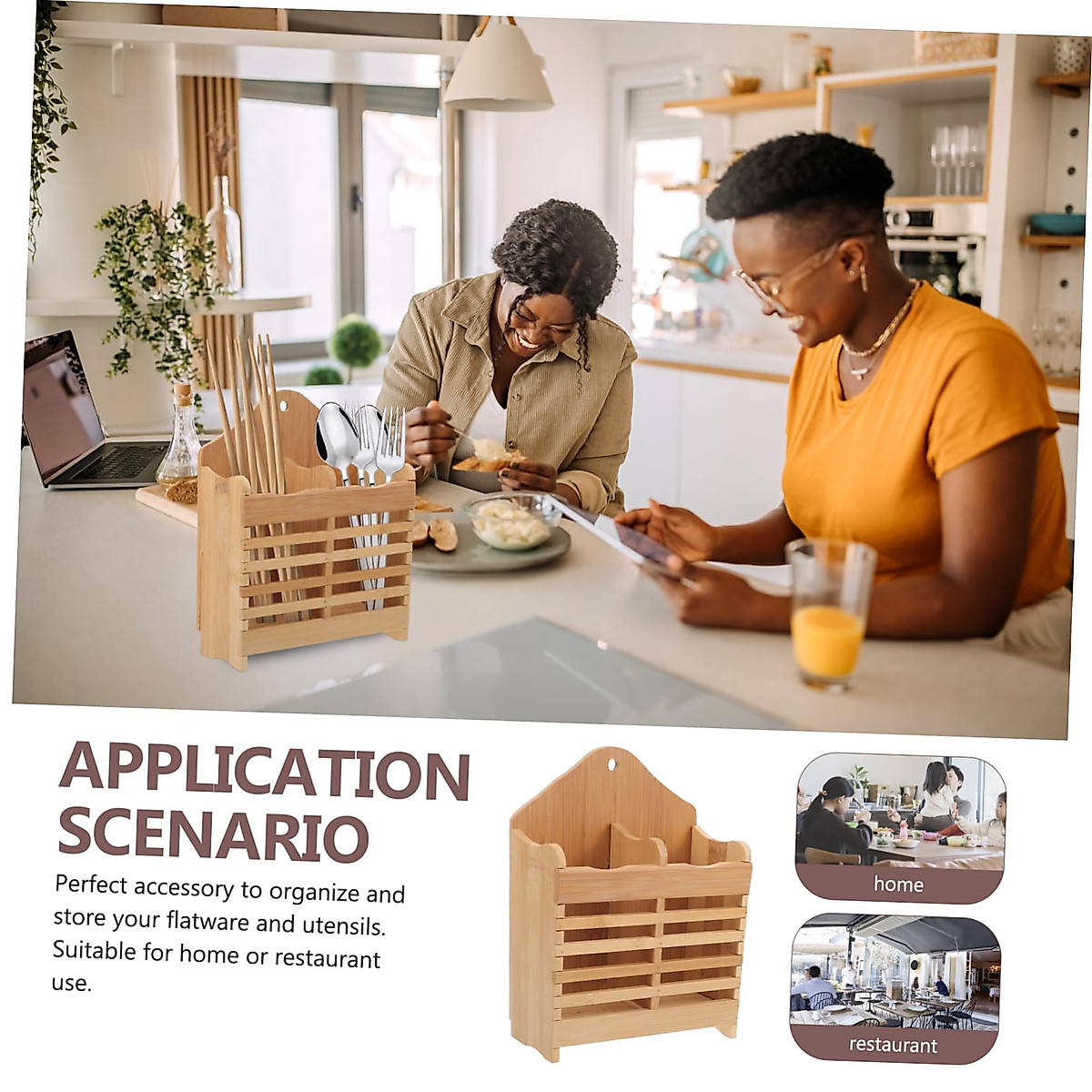 Hemoton 1 Pc Flatware Caddy Utensil Bamboo Drying Tableware Storage Organizer Holder Rack Shelf for Spoon Fork Knife Chopsticks