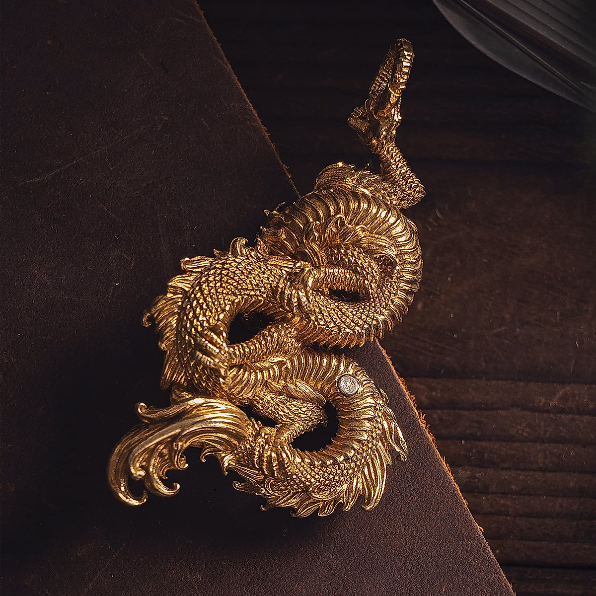 COPPERTIST.WU Dragon Pendant Necklace for Men丨Cool Gothic Punk Brass Dragon Head Animal Charm