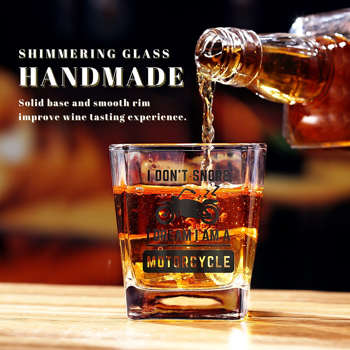Onebttl Motorcycle Gifts for Men Whiskey Glass, Old-fashioned Glass, for Motorbike Lover Biker Rider, Father's Day, Christmas, Birthday - I Don't Snore I Dream I'm a Motorcycle