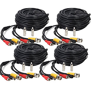 Henxlco 4 Pack 100ft Security Surveillance Camera Audio Video Power Extension Cable Pre-Made All-in-One CCTV Wire