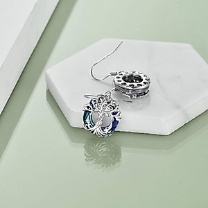 TOUPOP Earrings for Women Sterling Silver Tree of Life Dangel Drop Hooks Earrings with Blue Circle Crystal Christmas Birthday Valentiens Mothers Day Jewelry Gifts for Women Mom Her