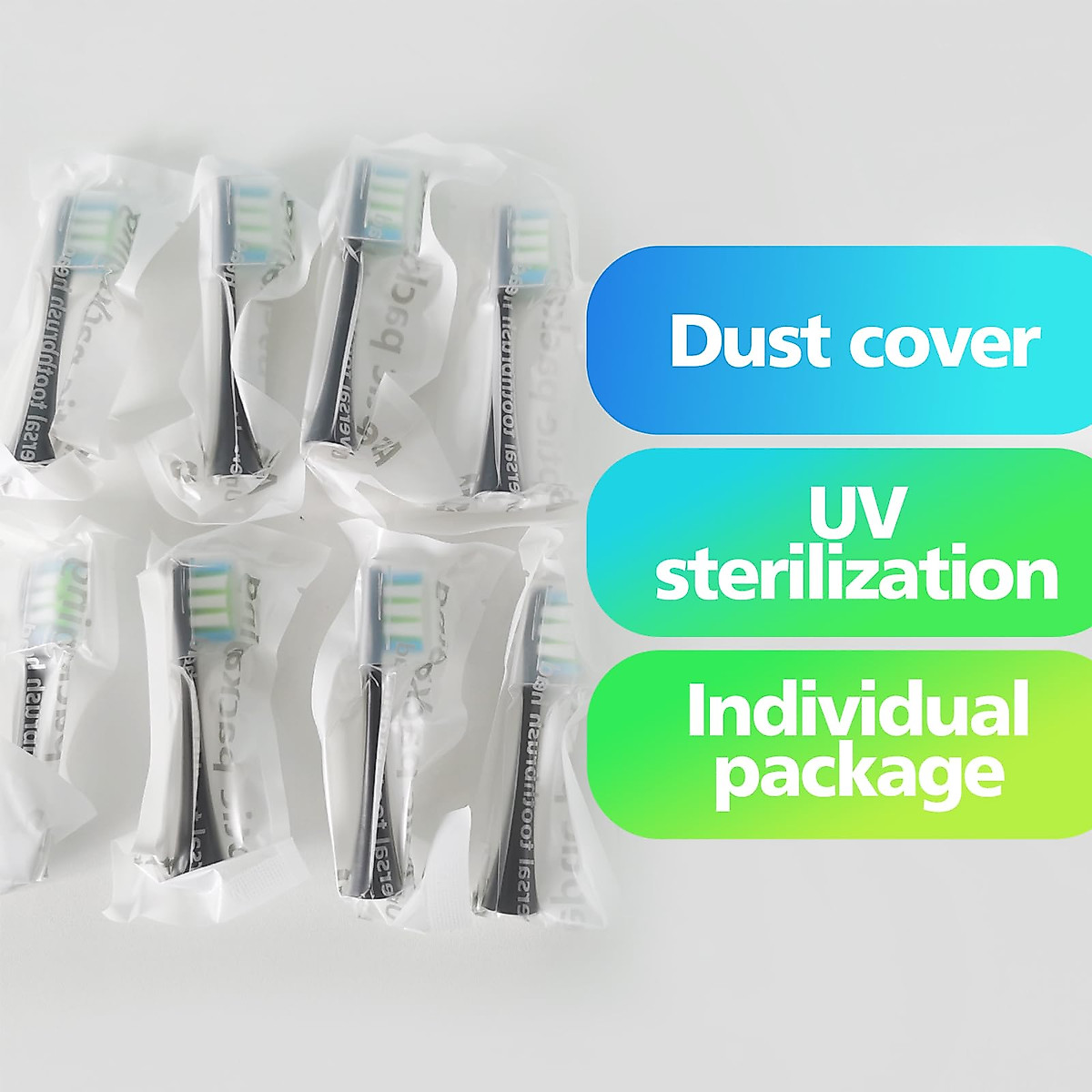 GTHUNDER 8Pcs Replacement ElectricToothbrush Head for Clean Heads, with Independent Hygienic Caps,Vacuum Packaging, for All Clean Models Clean x pro Elite & X & X Pro & Flow & F1 & Air 2 (Black)