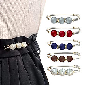 5 Pcs Pearl Brooch Pins for Women Fashion, Brooch Pins for Crafts, Sweater Shawl Clip Double Gold Brooch Pins for Women，Waist Pants Extender Safety Pins (Mixed Color)