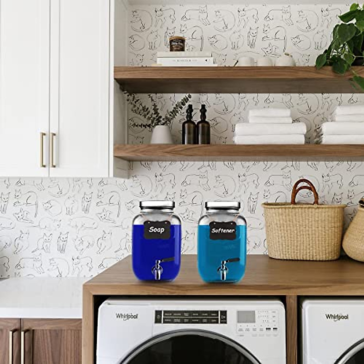 1 Gallon Drink Dispenser with Spigot 18/8 Stainless Steel – Airtight & Leakproof Glass Sun Tea Jar with Anti-Rust Lids, Beverage Dispenser for Parties - Laundry Detergent Holder