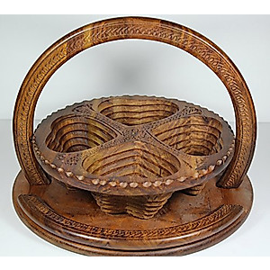 [GiftsNMemories 4 Hearts 12-Inch Wooden Collapsible Fruit Basket, Brown] Thanksgiving fruit Basket,Wooden fruit basket,Valentines fruit baskets,Wooden Trivet,Dry Fruit Basket