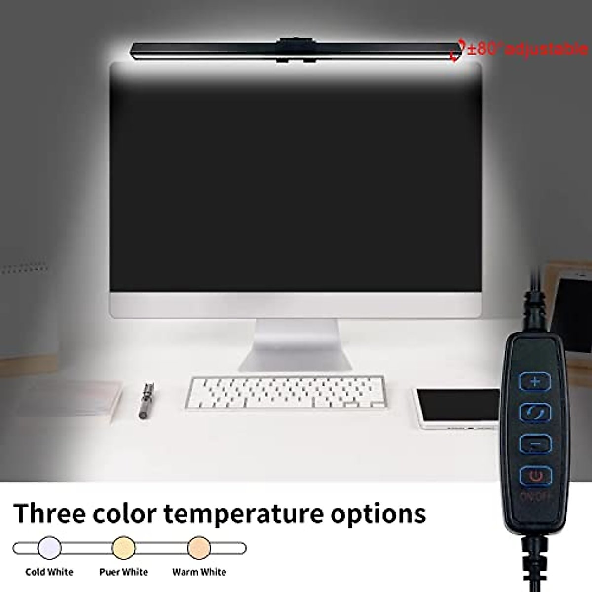 Monitor Light Bar, Monitor Lights USB Powered LED Computer Light, 3 Switchable Light Modes, Dimmable Monitor Lamp, Computer Monitor Light for Desk/Office/Home, Black