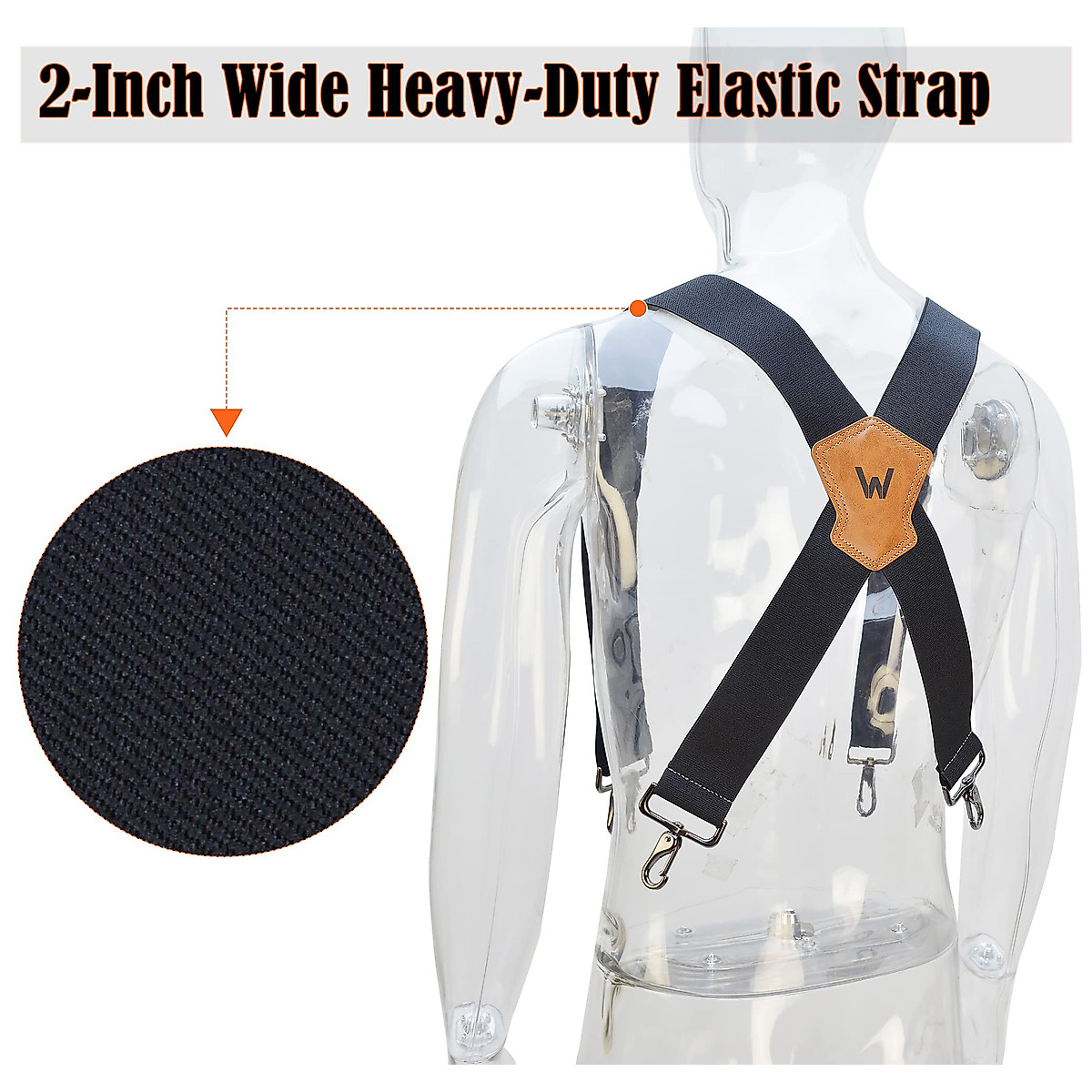 WELKINLAND 2Inch-Wide Full Elastic Suspenders, Heavy Duty Men's Work Suspenders with Hooks
