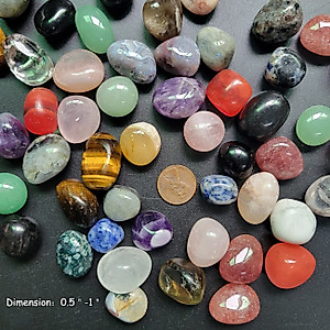 Rocktone 10once Gemstones Beads Tumbled Healing Stones Energy Crystals Pocket Stones Natural Polished Gemstones with 3 Sets Crystals Pendants for Wicca, Reiki, Jewelry Making 0.5''-1''