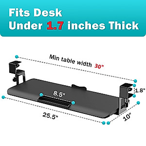 VETUZA Keyboard Tray Under Desk Keyboard Drawer Adjustable Height C-Clamp Mount System for Typing Easy Installation