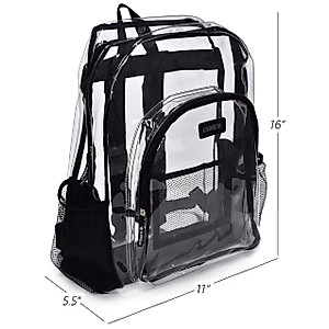 Masirs Heavy Duty Clear Backpack, Stadium Approved Transparent Design, Quick Access at Security Checkpoints, Adjustable Shoulder Straps, Dual Zippered Compartments & Mesh Side Pockets, (16"H x 11"W)