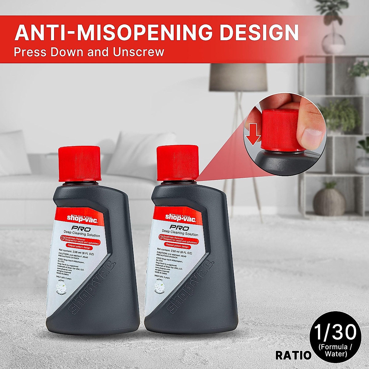 Shop-Vac Spot Cleaner for Carpet and Upholstery, Portable Cordless Carpet Cleaner, with 2 Bottle of 8 oz Spot & Stain Formula, Red