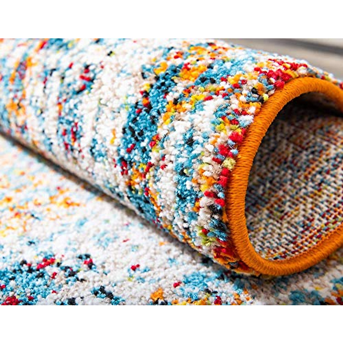 Unique Loom Rosso Collection Traditional, Vintage, Medallion, Border, Distressed, Southwestern Area Rug, 8 ft x 8 ft, Ivory/Blue