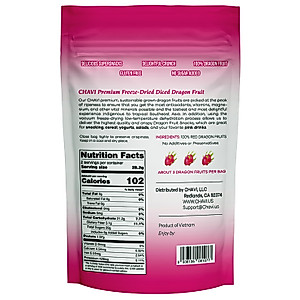 CHAVI Freeze-Dried Diced Dragon Fruit Snack - 2 Oz - Healthy 1 Ingredient Superfood - No Added Sugars or Preservatives - Non-GMO, Vegan, Gluten-Free…