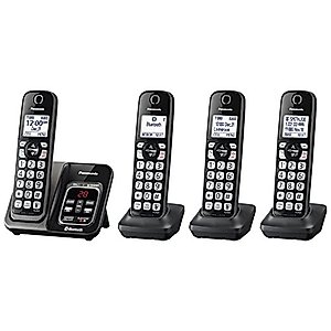 PANASONIC Expandable Cordless Phone System with Link2Cell Bluetooth, Voice Assistant, Answering Machine and Call Blocking - 4 Cordless Handsets - KX-TGD564M (Metallic Black)
