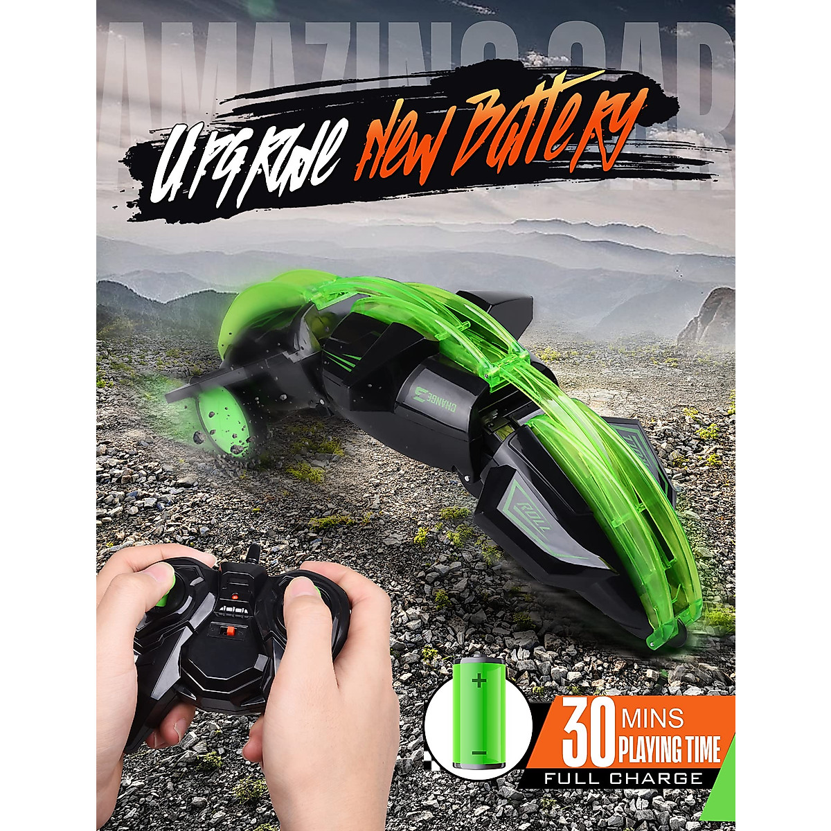 Remote Control Car，Rc Stunt Snake 360° Roll Rotation Transforming Toy，With 2.4Ghz High Frequency Controller Birthday Christmas For Girls Boys Cool Stuff Toys drift stunt remote control car (green)