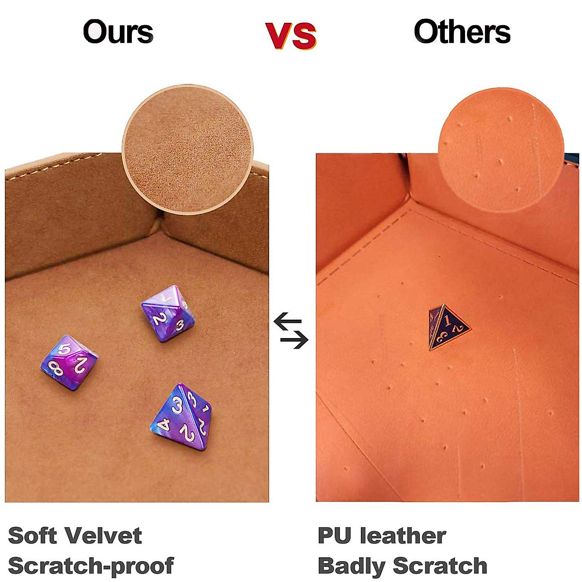 SHYVIA Dice Tray for RPG DND Table Games Metal Dice Rolling Tray Holder Dice Storage Box Larger Size Double Sided Folding PU Leather and Velvet 4 Pieces