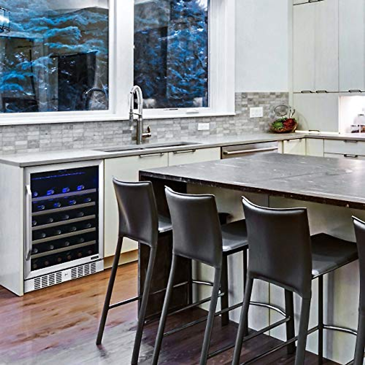 NewAir 24" Built-In 52 Bottle Compressor Wine Fridge in Stainless Steel with Precision Digital Thermostat and Premium Beech Wood Shelves