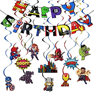 Superhero Party Supplies decorations Superhero Party Banner Decorations for Kid, Boys and Girls Superhero Hanging Swirls Party Decorations