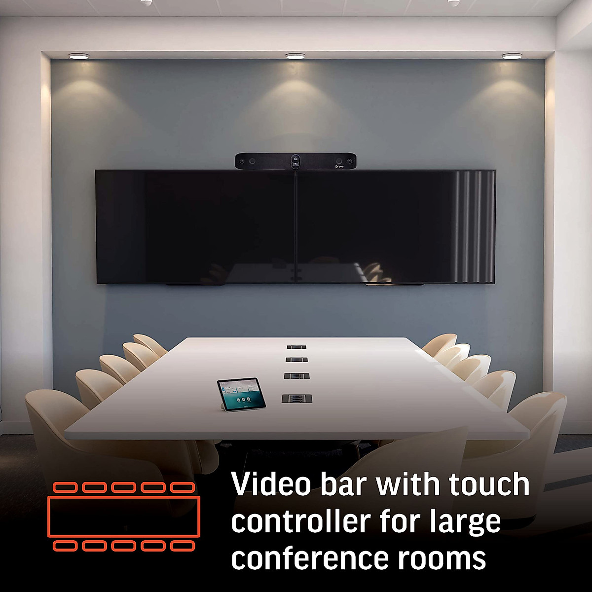 Poly - Studio X70 Video Bar + TC8 Touch Controller (Plantronics + Polycom) - Premium 4K Audio & Video Conferencing for Large Conference Rooms - Camera, Speakers, Mics - Works with Teams, Zoom & More