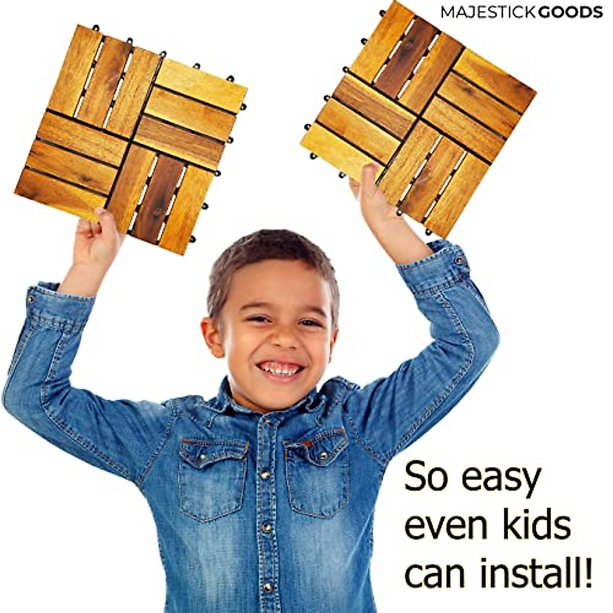 Interlocking Deck Tiles 8 Pack - Snap Together Wood Flooring | 12 x 12 Acacia Hardwood Outdoor Flooring for Patio | Click Floor Decking Tile Outdoors Balcony Flooring, Wooden Parquet Flooring (8)