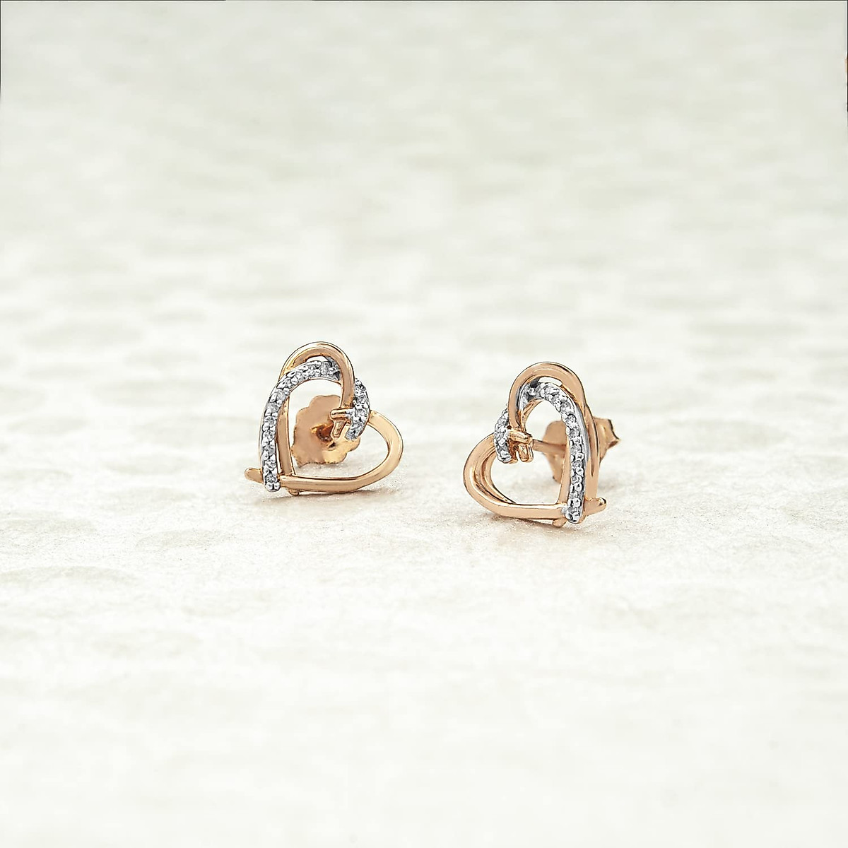 Timeless Love 1/10 ct Diamond Heart Shaped Earrings Set in Sterling Silver with 14K Pink Gold Plating, Dainty Jewelry, Women’s Fashion Earrings, Earring Closure: Post & Nut