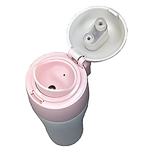 DEDEYA Samily 16oz/473ml Stainless Steel Vacuum Insulated Glass Bottle featured with an easy open flip-top cap, with glass liner inside. keep beverage hot or cold for hours.（Pink Lid ）