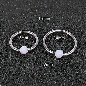 Piercingpops 4PCS 16G Opal Nose Ring Stainless Steel Captive Bead Septum Ring Helix Cartilage Earrings Hoop Piercing Jewelry (16G- 10mm Diameter)