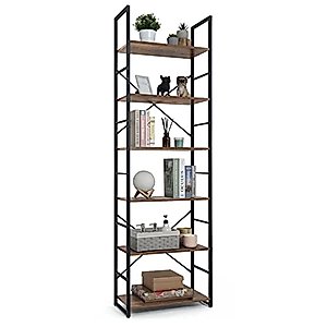 CAPHAUS 6 Tier Bookshelf, 24 Inch Width Free Standing Shelf, Bookcase Shelf Storage Organizer, Industrial Book Shelves for Home Office, Living Room, Kitchen, Rustic Oak Vintage Shelves & Metal Frame