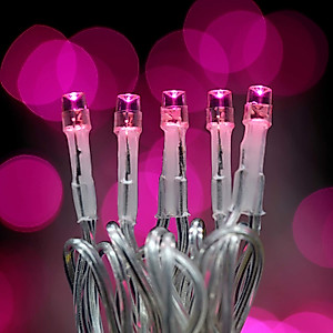 YULETIME 100 Feet 300 Count Pink LED String Lights with 8 Models Adapter, Clear Wire Wide Angle 5mm Christmas Lights (Pink - Multimode)